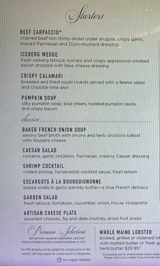 Royal Caribbean Mariner of the Seas Main Dining Room Menu 2022 ...