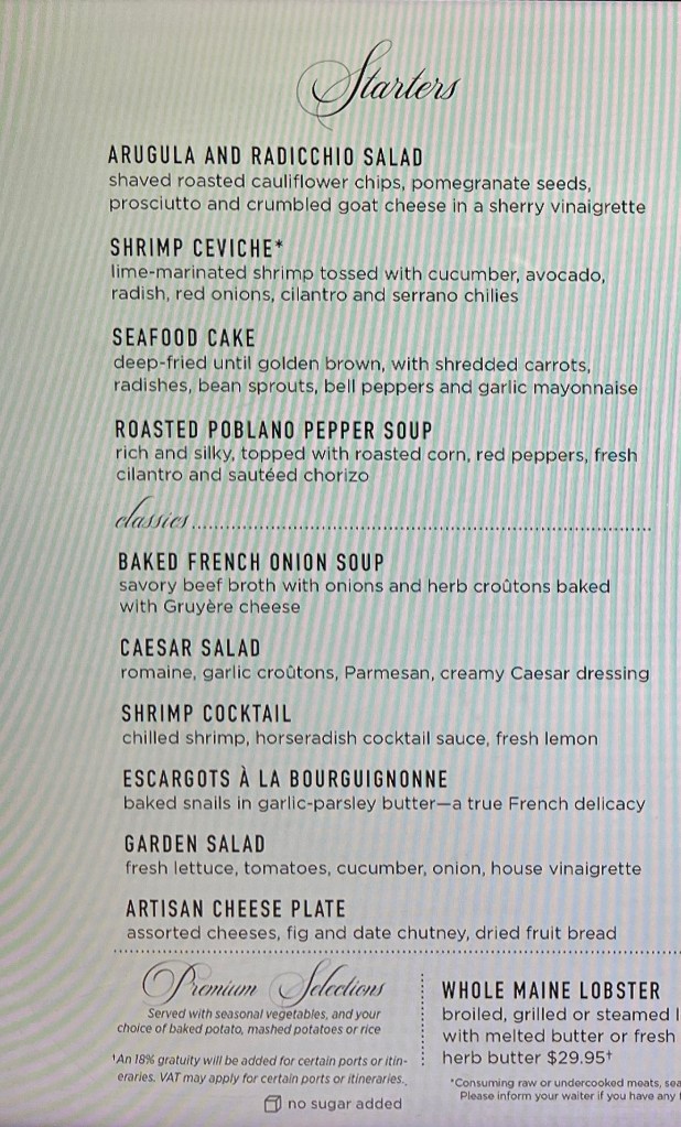 Royal Caribbean Mariner of the Seas Main Dining Room Menu 2022 ...