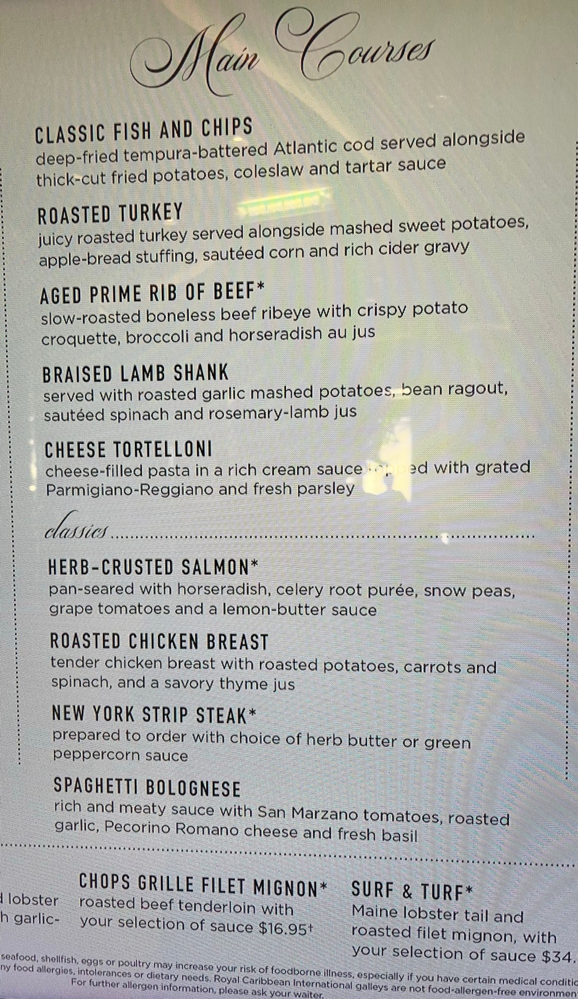 Royal Caribbean Mariner of the Seas Main Dining Room Menu 2022 ...